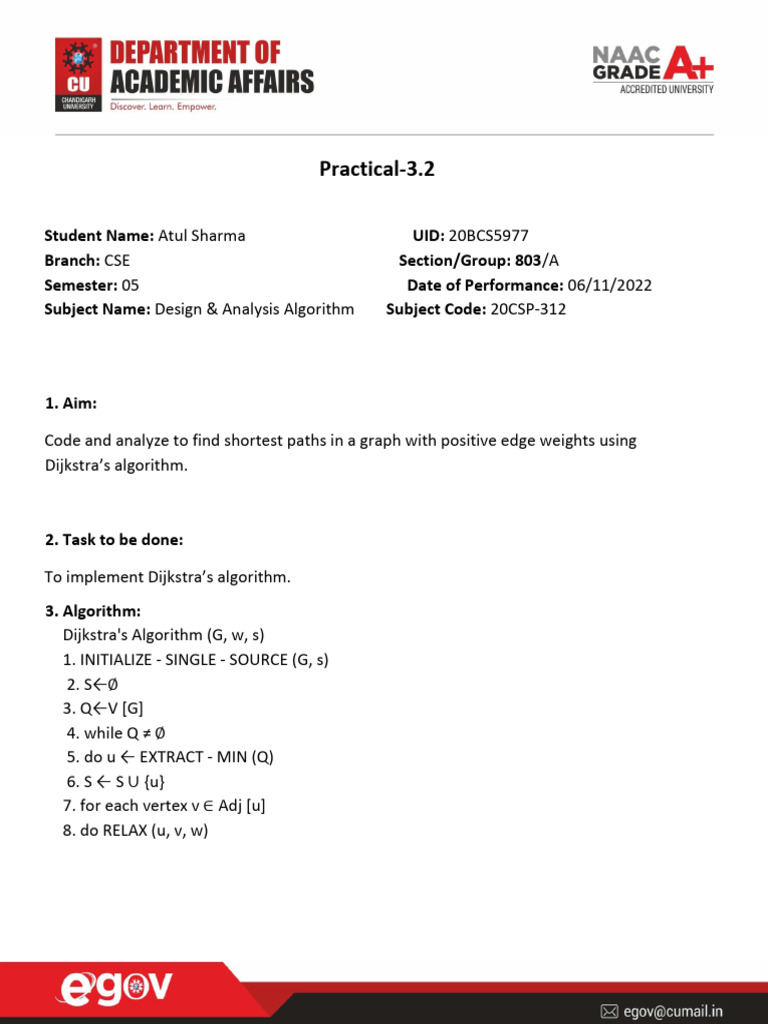 20BCS5977 - Daa Lab Worksheet 3.2 | PDF | Vertex (Graph Theory ...