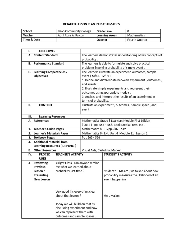 Detailed LP Mathematics April | PDF | Probability