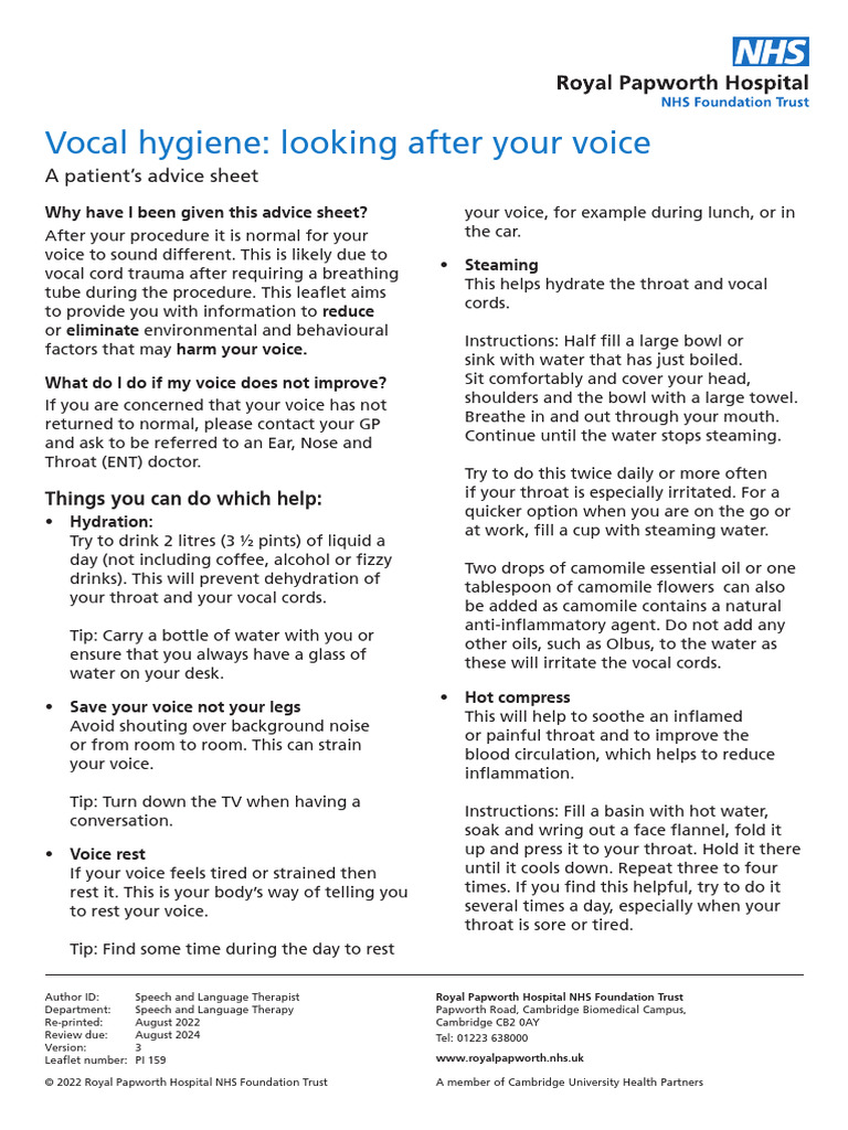 Vocal Hygiene Tips Post-Procedure | PDF | Clinical Medicine | Medical ...