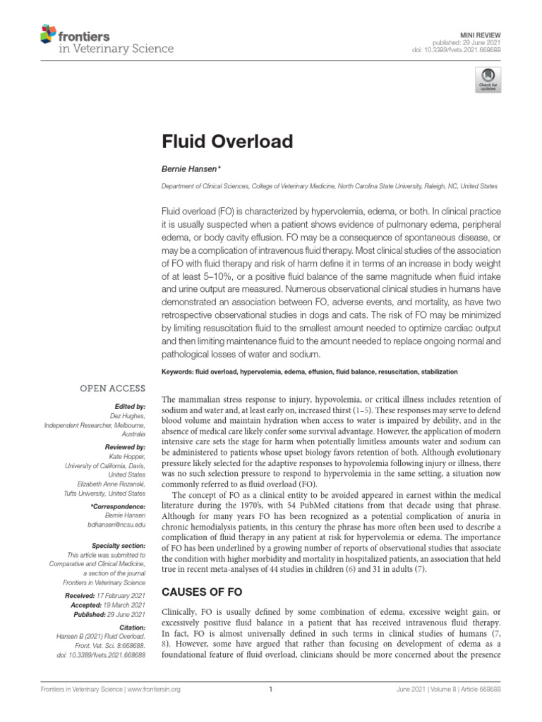 Understanding Fluid Overload in Animals | PDF | Edema | Intravenous Therapy