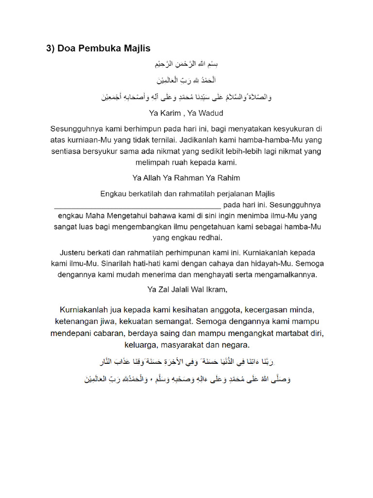 Doa Pembuka Majlis | PDF