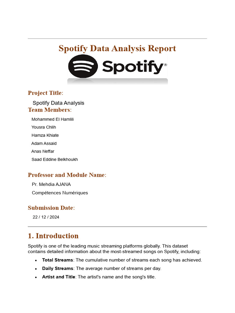 Spotify Data Analysis Report | PDF | Spotify | Data Analysis