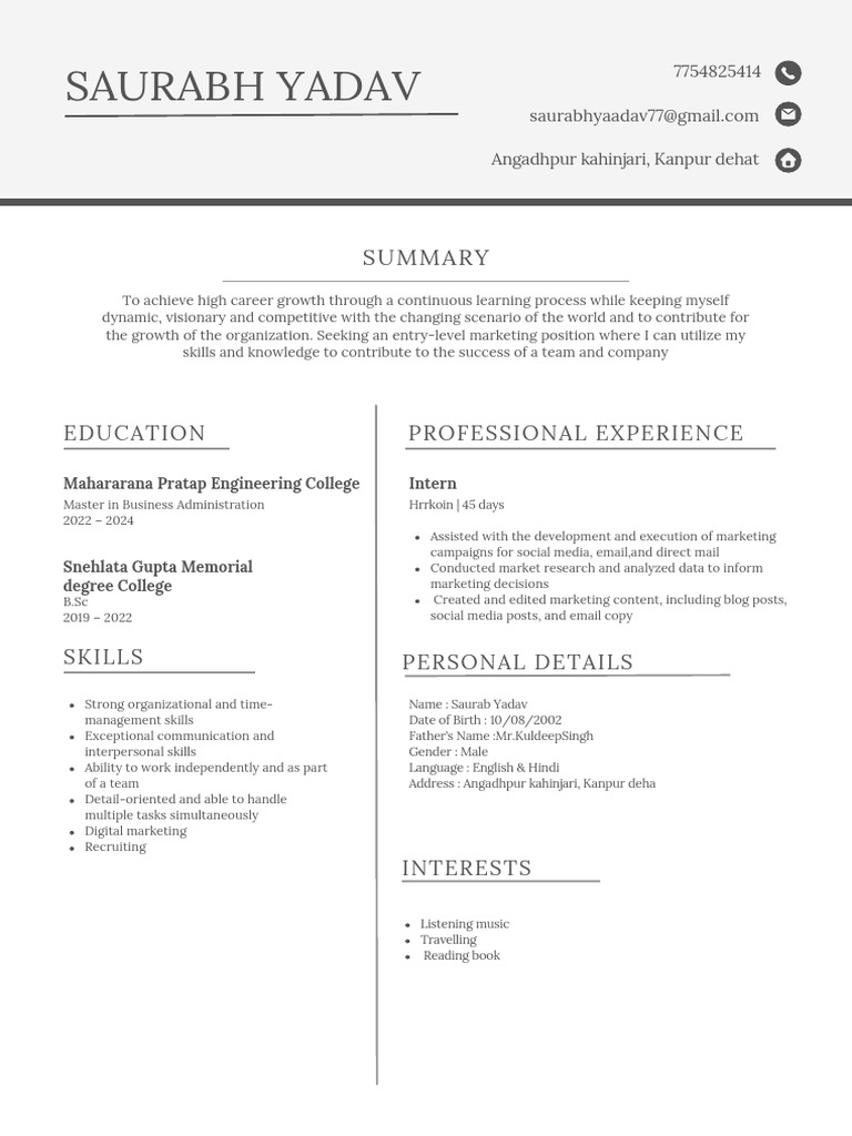Gray and White Simple Clean Resume (1)-1-2-1-2-1 | PDF