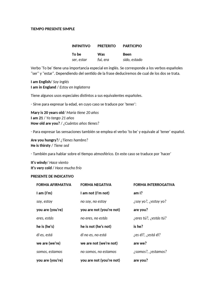Tiempo Presente Simple | PDF