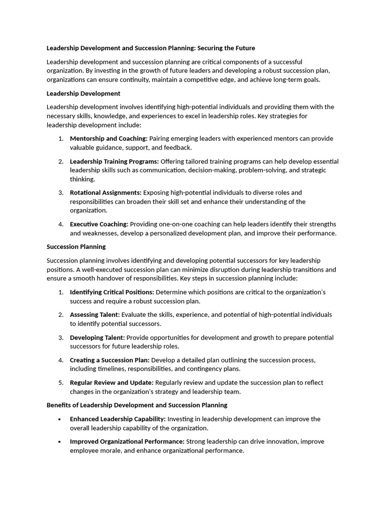 Leadership Development & Succession Planning | PDF | Leadership ...