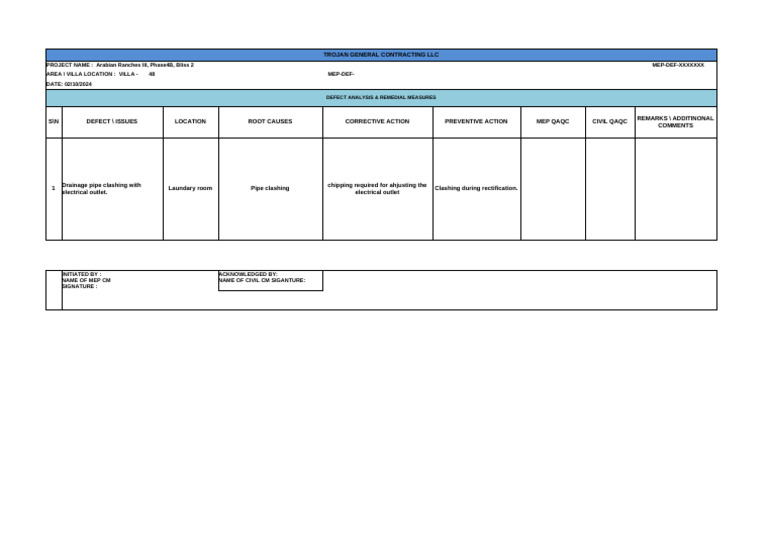 Mep Defect Format Latest Pdf