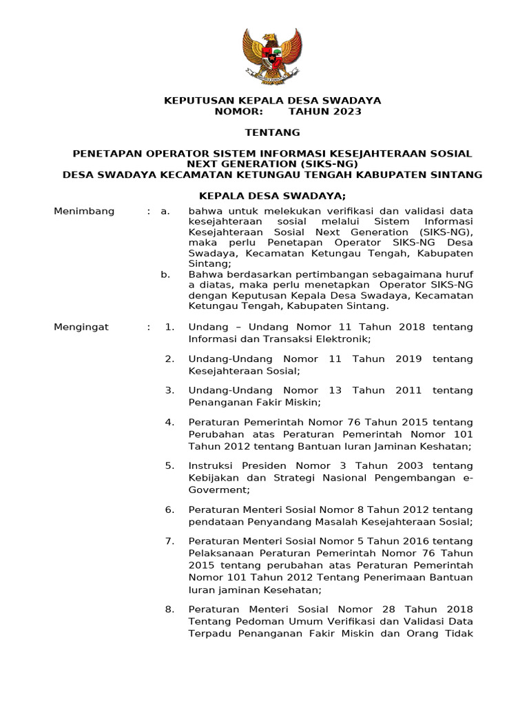 SK Operator Desa Siks-Ng 2023 | PDF