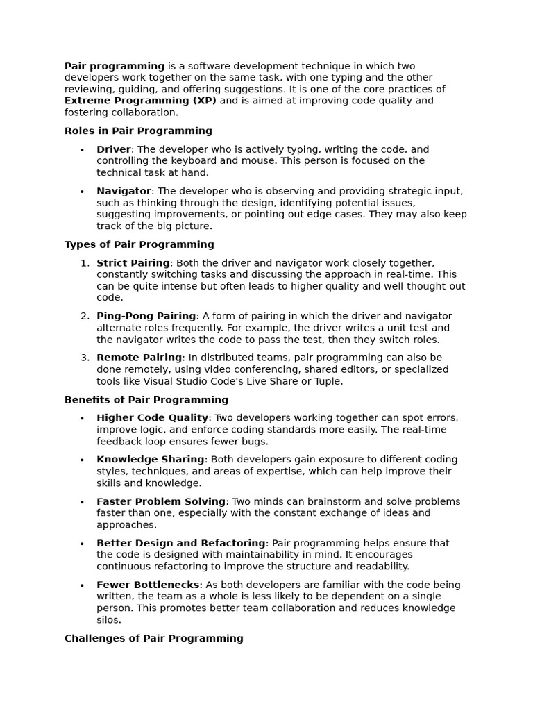 Pair Programming | PDF | Computer Programming | Software Engineering Pair Programming | PDF | Computer Programming | Software Engineering