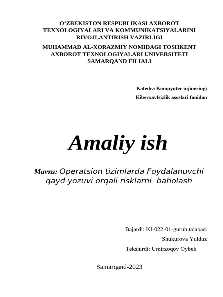 Amaliy Ish Mavzu | PDF
