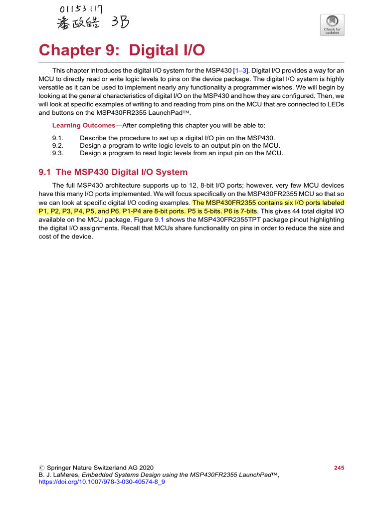 Chapter-9-_DigitalIO | PDF | Input/Output | Microcontroller