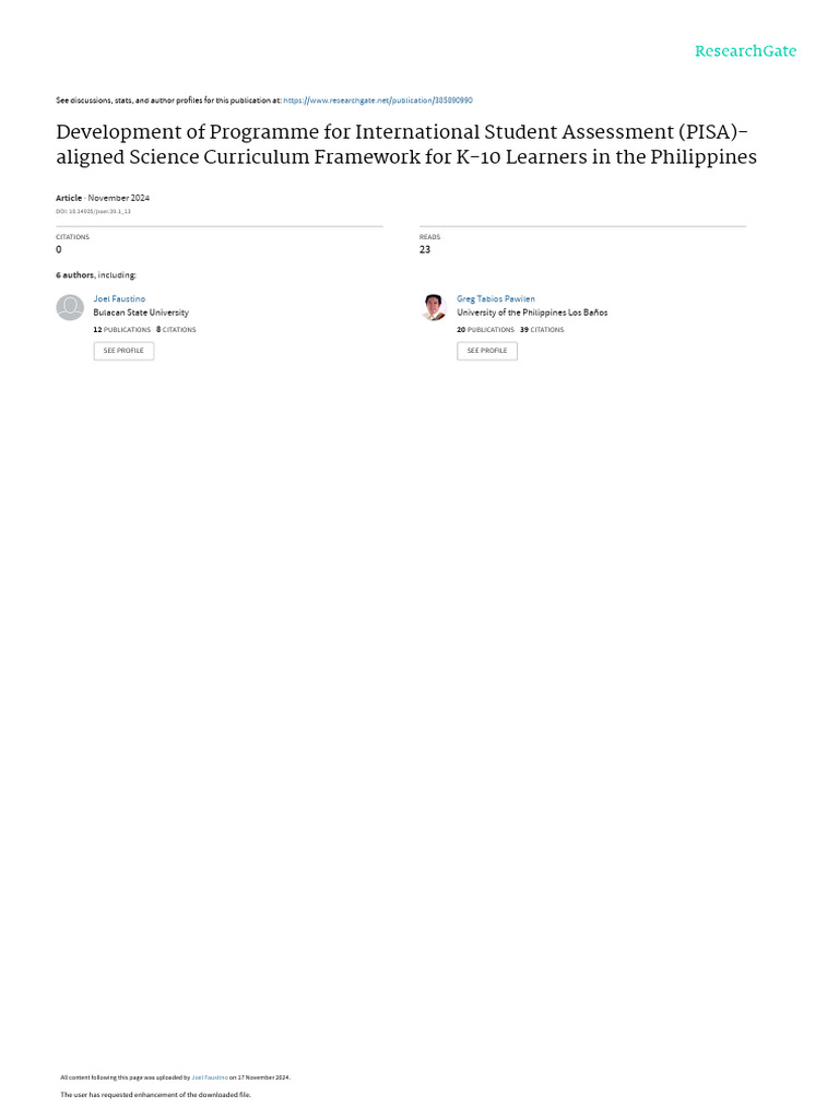 Development of Programme For International Student Assessment (PISA ...