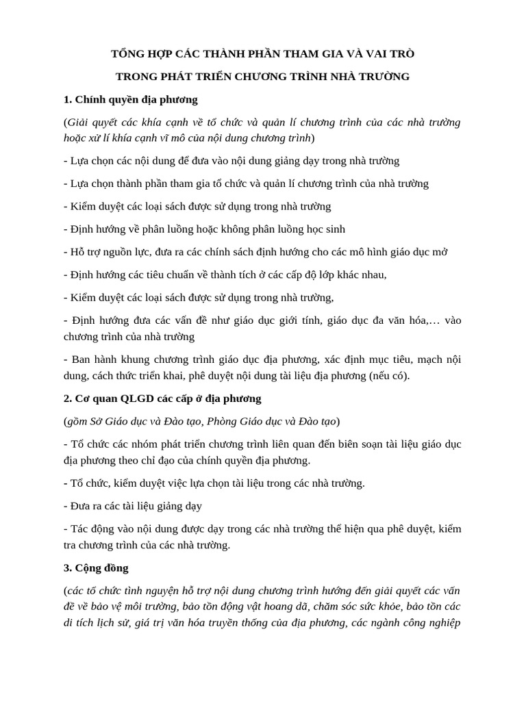 Vai Trò C A Các Bên Tham Gia PTCTNT | PDF