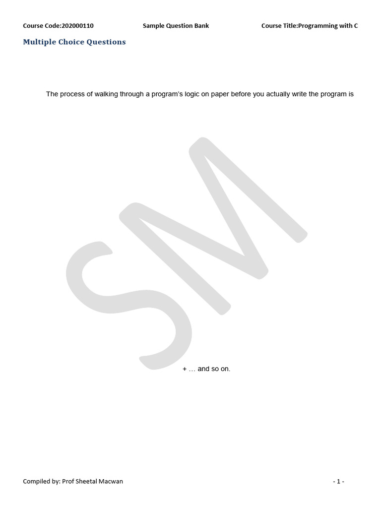 C Programming Question Bank Guide | PDF | Parameter (Computer Programming) | Control Flow