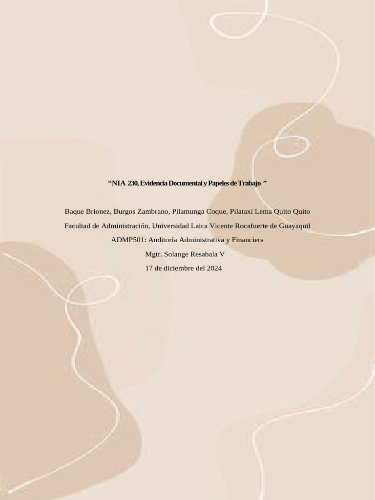 Tarea 1era Nota 2do Parcial - Resumen de Clases - NIA 230 Evidencia Documental y Papeles de TR ...