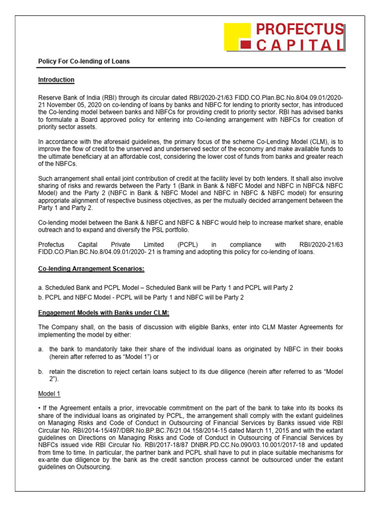 Policy For Co Lending of Loans | PDF | Loans | Interest