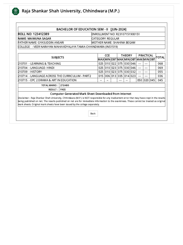 Mamta 2sem Result | PDF
