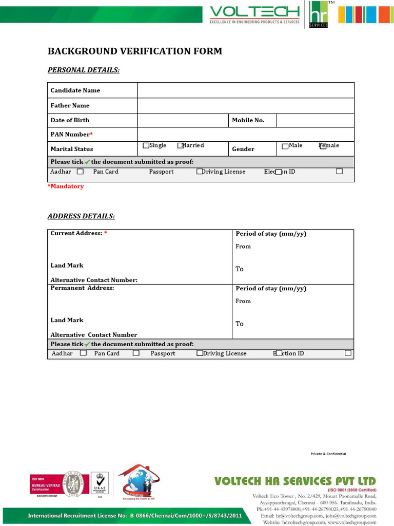3. Background verification form- Voltech Format | PDF | Government And ...