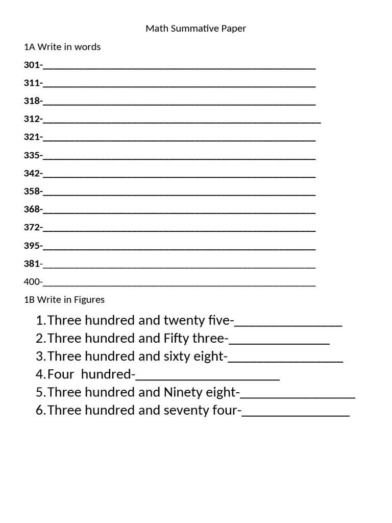 Math Summative 2 Paper STD 2 Addison | PDF