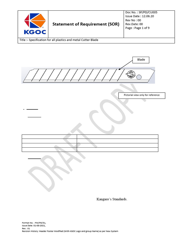 Cutter Blade Specification Document | PDF | Specification (Technical ...