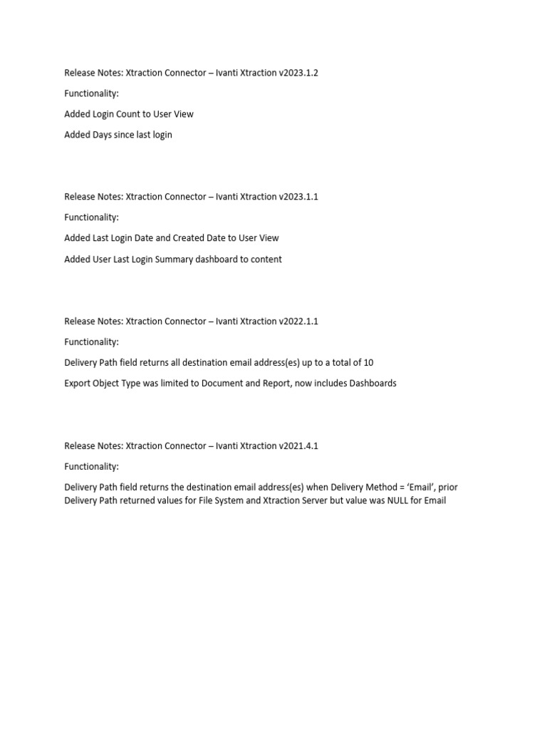 Release Notes Ivanti Xtraction Connector v2023.1.2 | PDF