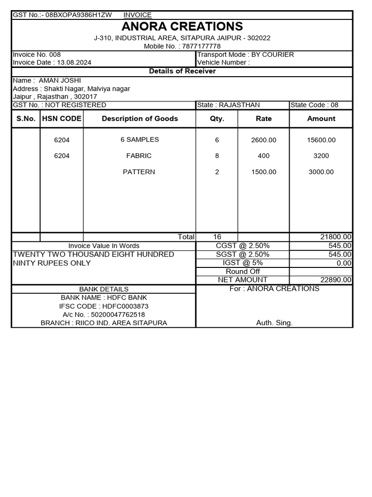 Aman sample bill | PDF