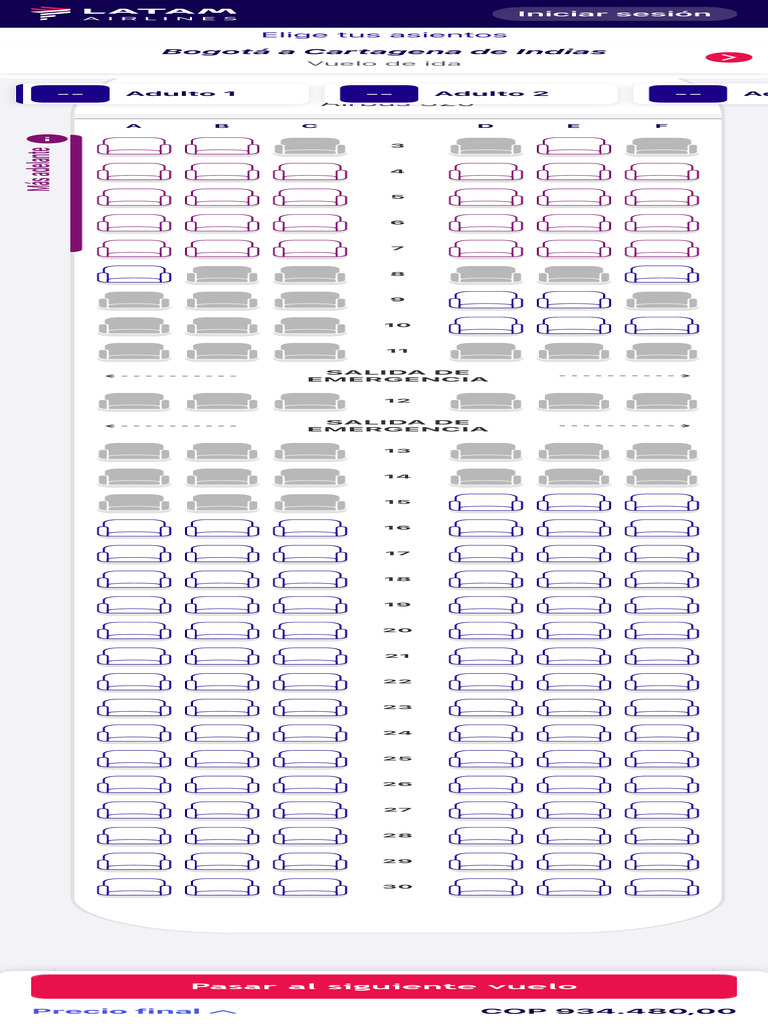 Selección de Asientos Compra LATAM Airlines | PDF