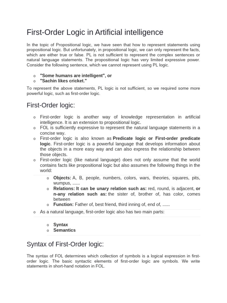 Unit4 Reasoning Fol Inferenceinfol Fc Bc Resolution | PDF | First Order Logic | Logic