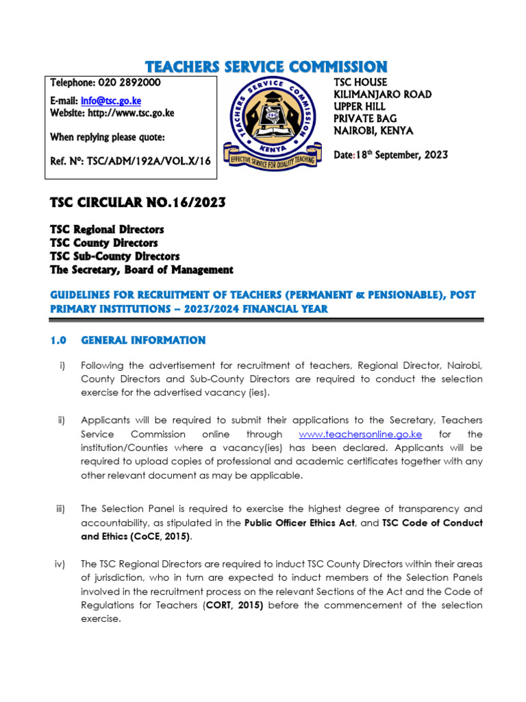 Teacher Recruitment Guidelines 2023/2024 | PDF | Bachelor's Degree ...