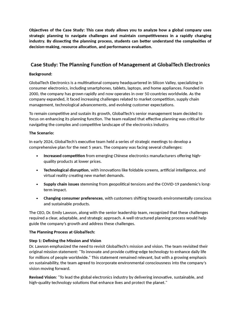 Strategic Planning at GlobalTech Electronics | PDF | Supply Chain ...