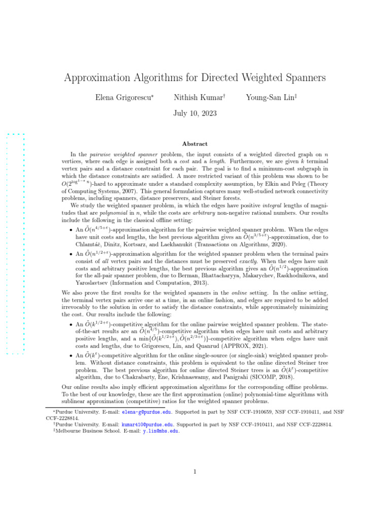 Approximation Algorithms For Directed Weighted Spanners | PDF | Time Complexity | Vertex (Graph ...