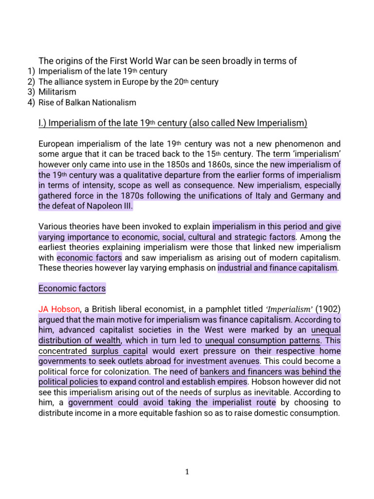 Origins of WWI | PDF | Imperialism | Otto Von Bismarck