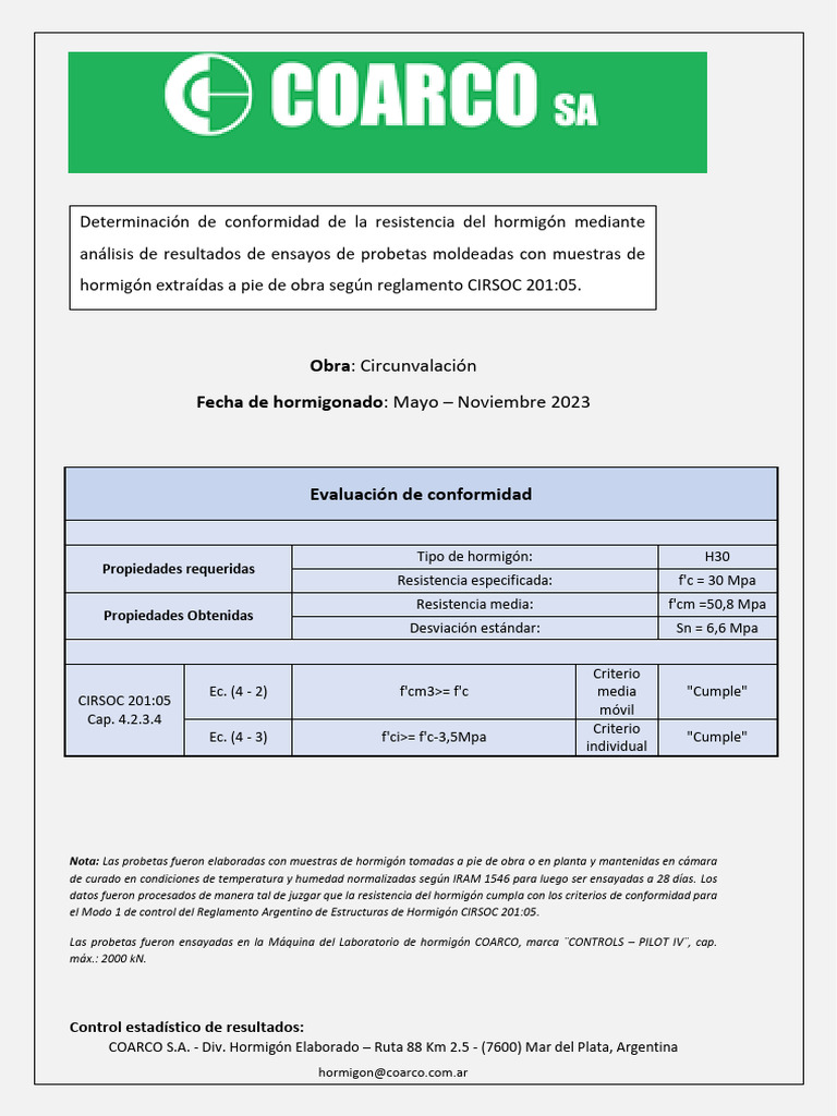 Resistencia del Hormigón H30 en Obra | PDF | Hormigón | Materiales de ...