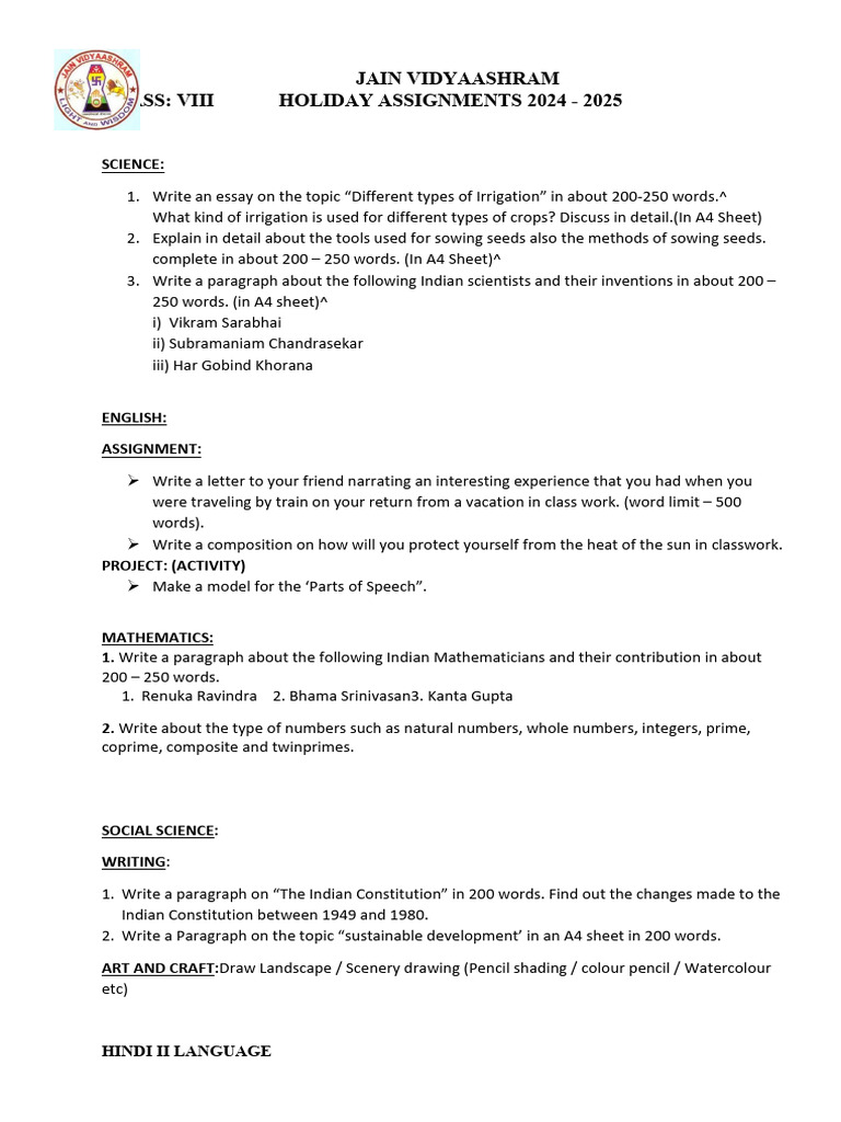 HOLIDAY ASSIGNMENTS VIII | PDF | Languages Of Asia | Linguistics