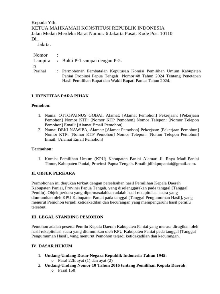 DRAF GUGATAN KE MK | PDF