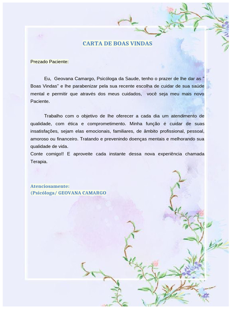 Carta de Boas Vindas | PDF