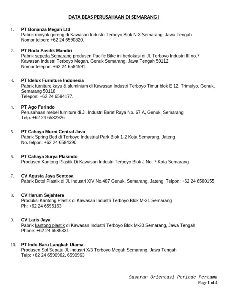 Data Beas Perusahan Di Semarang | PDF