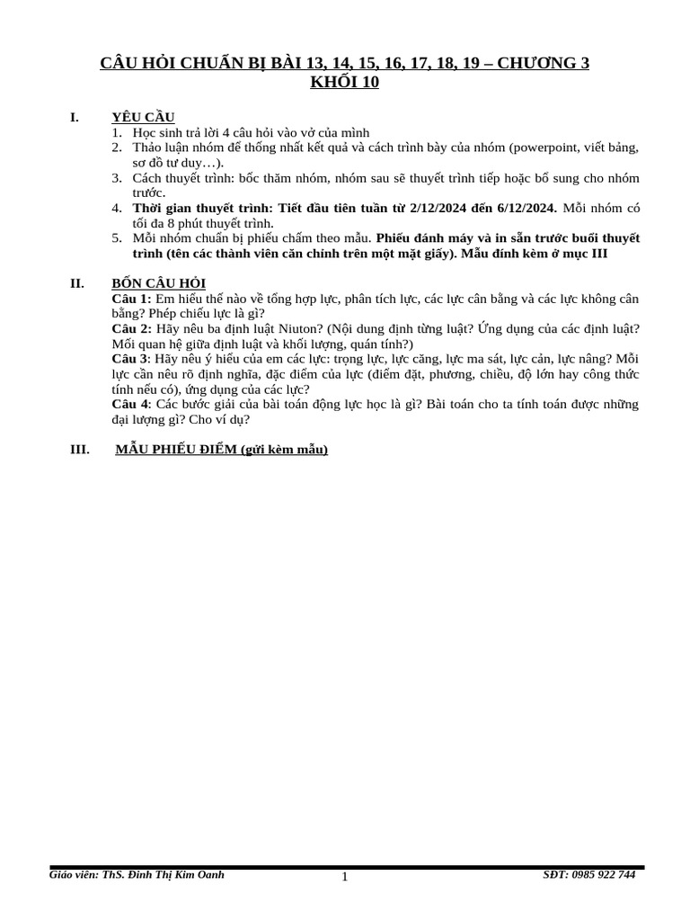 Bai 13 14 15 16 17 18 19 Cau Hoi Chuan Bi | PDF