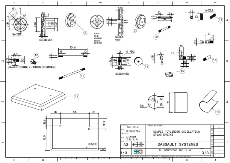 Simple 1-Cylinder Steam Engine Drawing | PDF