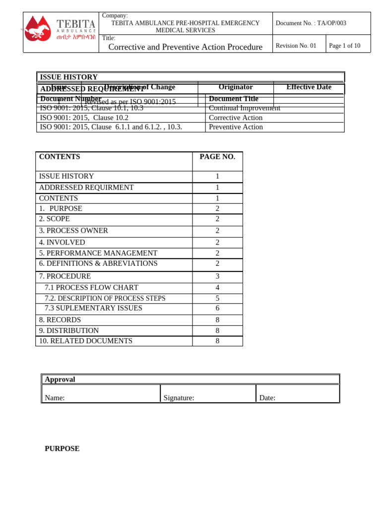 Corrective and Preventive Action Procedure | PDF | Iso 9000 | Emergency ...