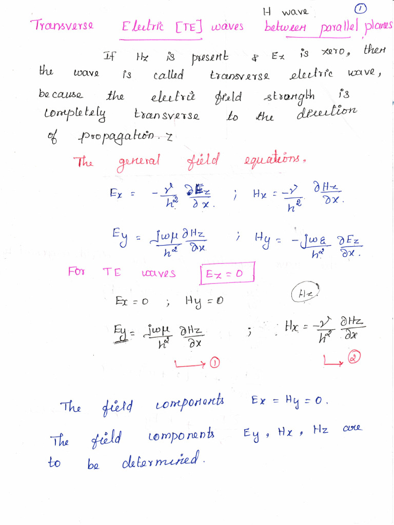Transverse Electric Waves Between Parallel Plane Notes | PDF