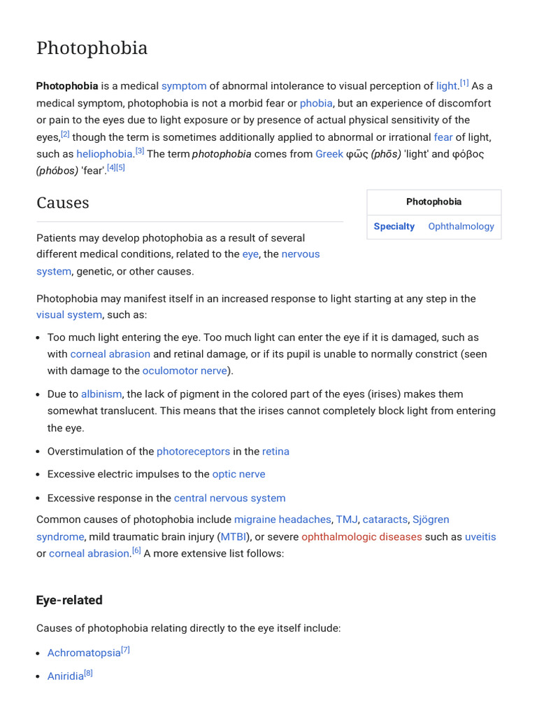 Photophobia - Wikipedia | PDF | Vision | Ophthalmology