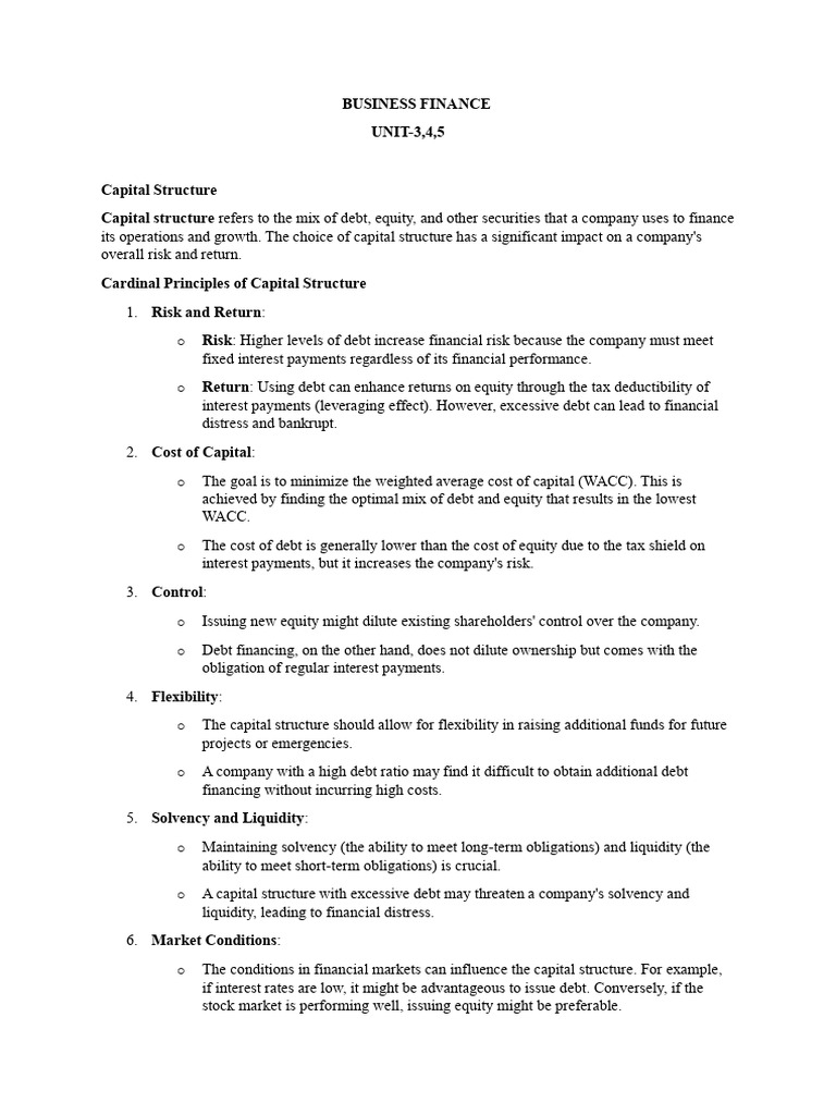 BUSINESS FINANCE Unit 3,4,5 Notes | PDF | Cost Of Capital | Price ...