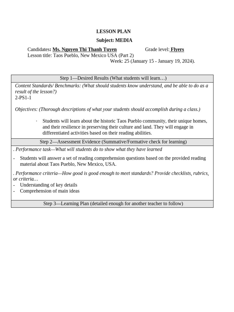 LESSON PLAN MEDIA | PDF | Reading Comprehension | Pedagogy