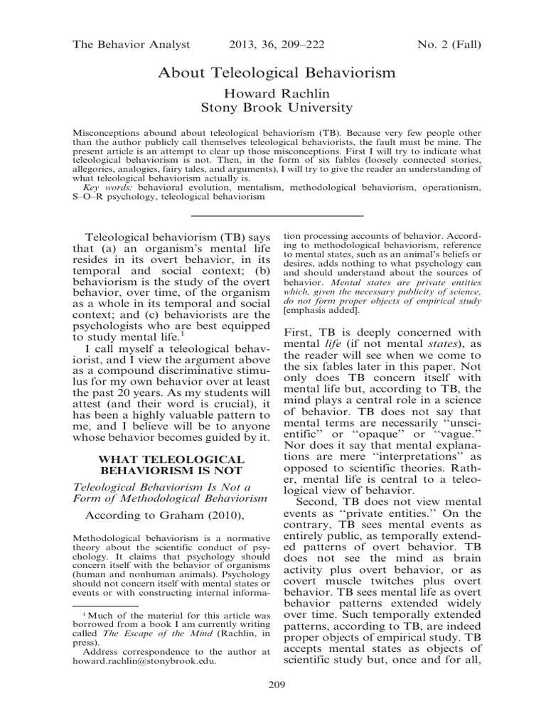 Understanding Teleological Behaviorism | PDF | Behaviorism | Mind