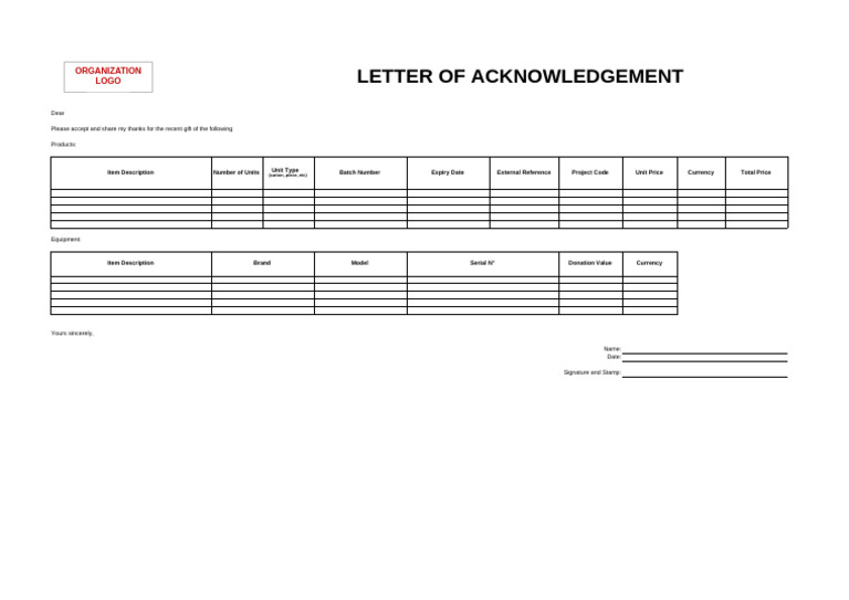TEMPLATE - Donation-Loan Acknowledgment Letter | PDF
