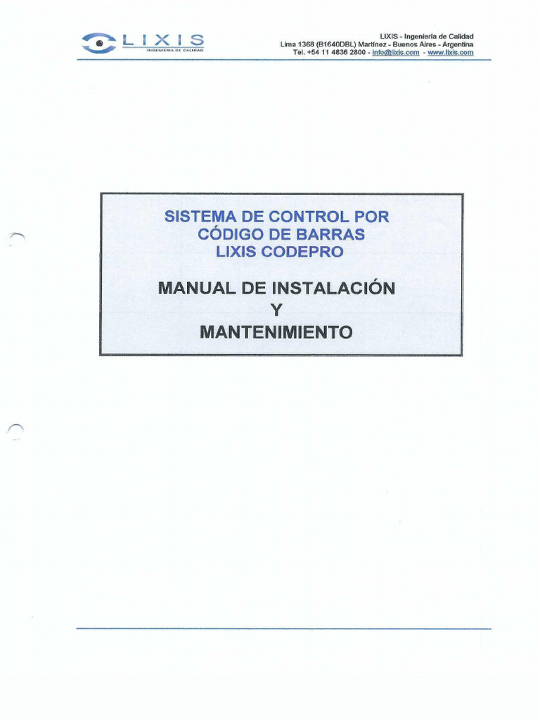 LIXIS CODEPRO (Manual de Instalacion y Mantenimiento) | PDF