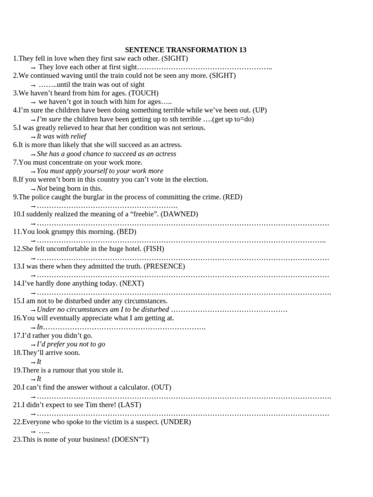 Sentence Transformation Exercises | PDF