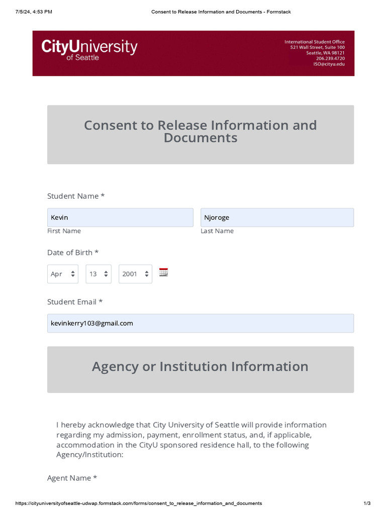 Consent To Release Information and Documents - Formstack | PDF