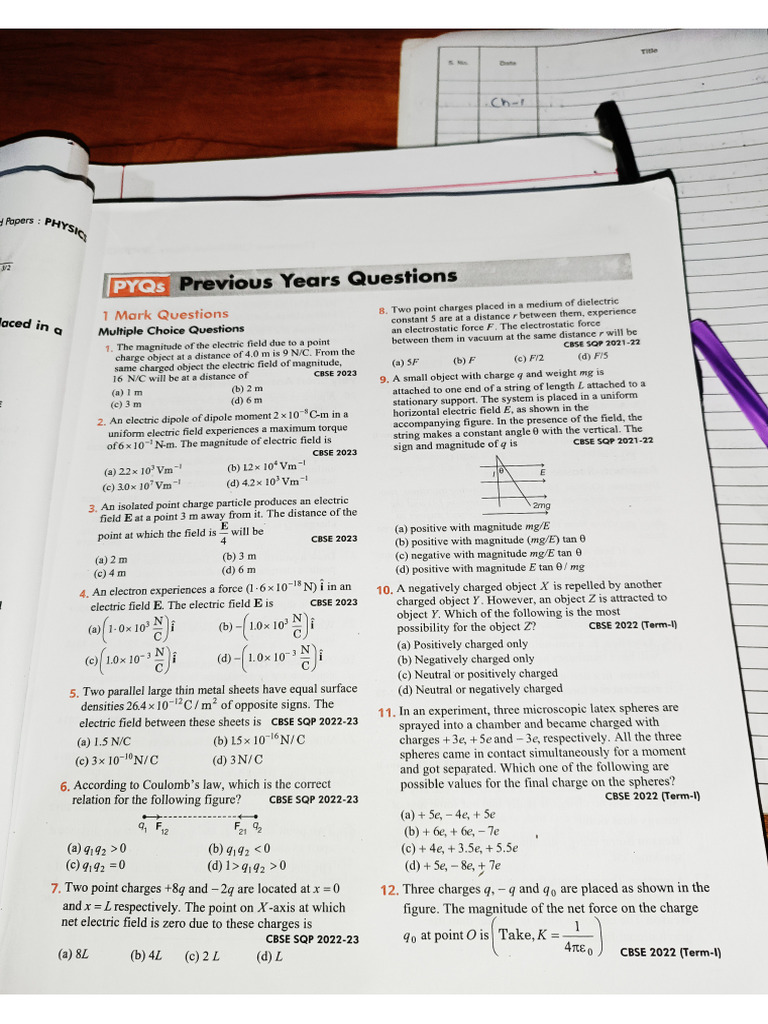 Physics CH 1 Class Xii Pyqs | PDF