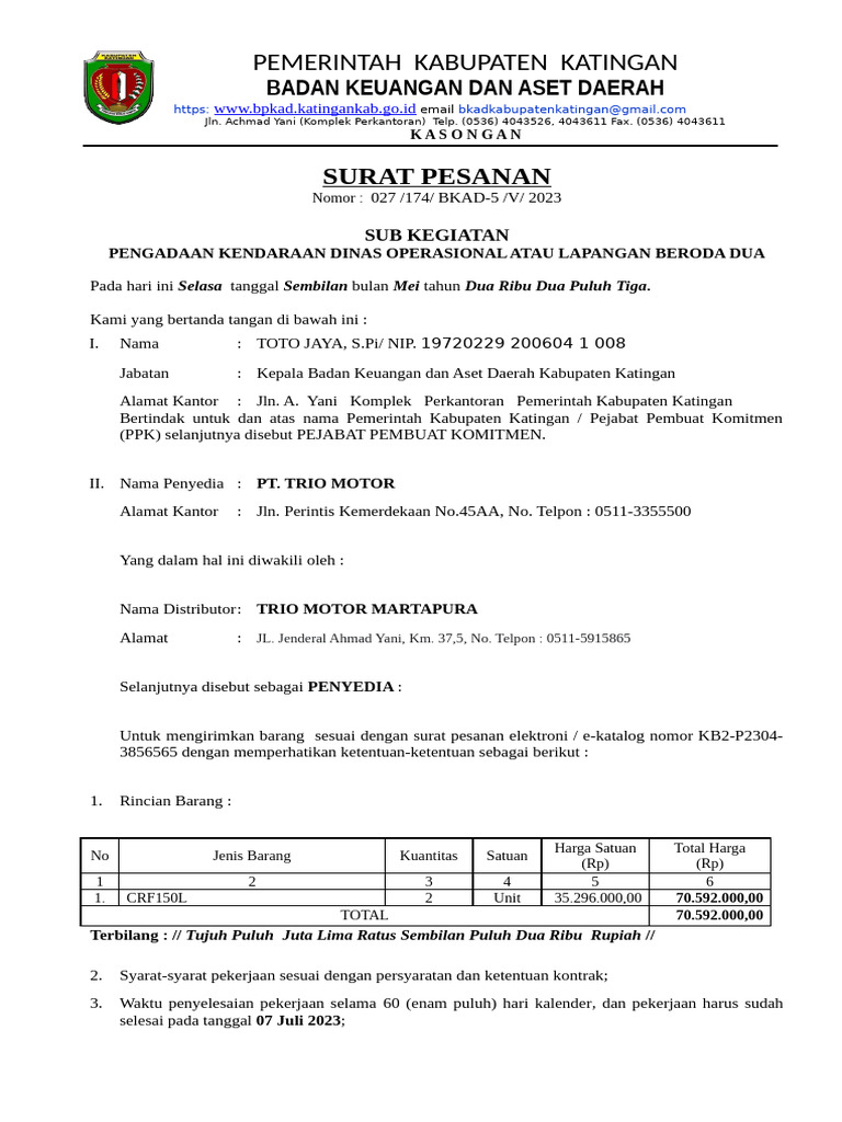 contoh surat pesanan | PDF